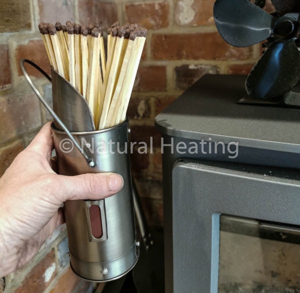 ANTIQUE PEWTER Extra Long Match Holder - includes Extra Long Safety ...