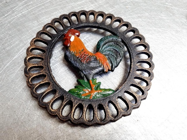 Cast Iron Trivet with Rooster Design - For Use On Kitchen Countertops ...